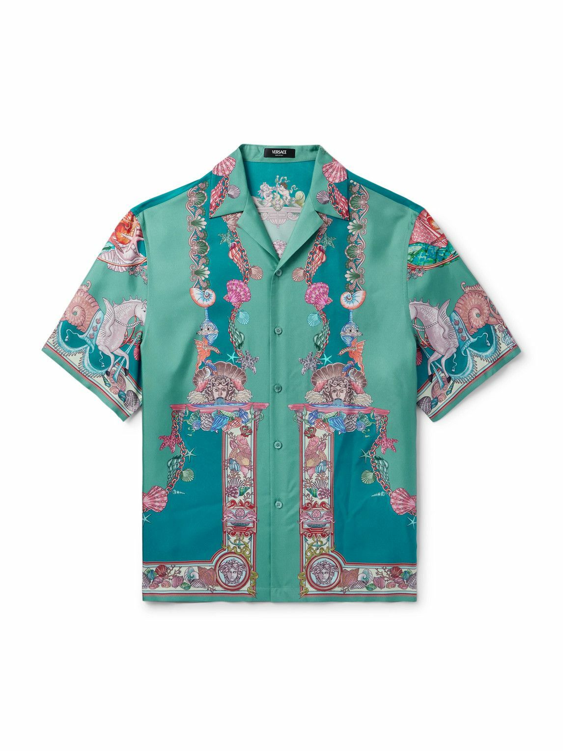 Versace - Camp-Collar Printed Silk-Twill Shirt - Green Versace