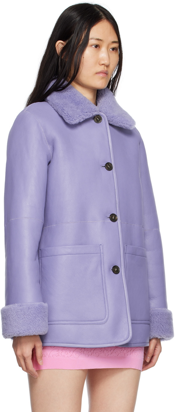 Sandy Liang SSENSE Exclusive Purple Delhi Reversible Shearling Coat ...