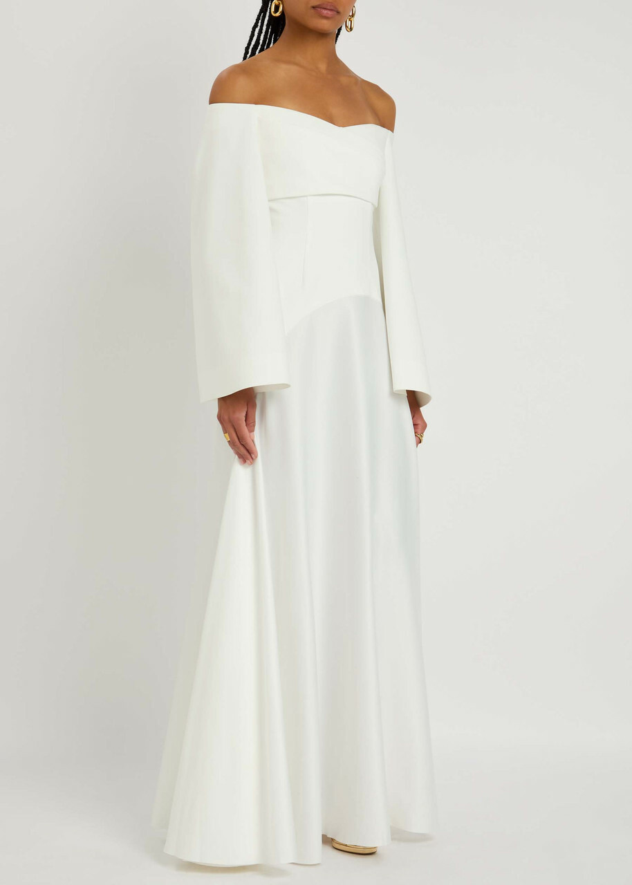 Solace London Rina Satin and Crepe Maxi Dress Cream Solace London