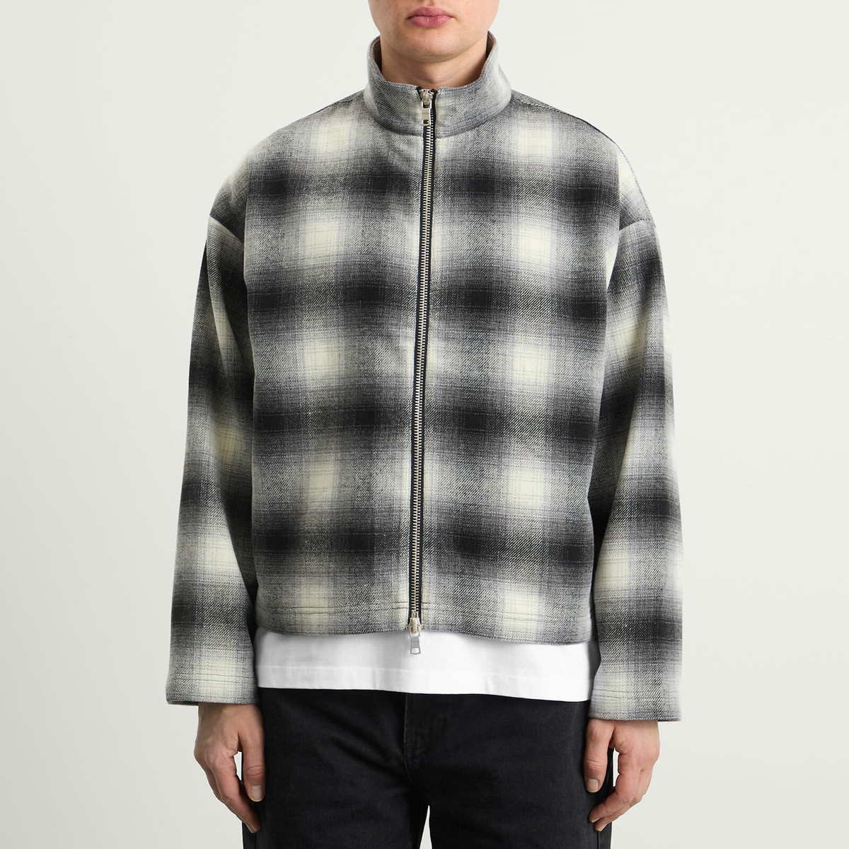 MKI Men's Wool Check Track Jacket in Off White/Black MKI Miyuki-Zoku