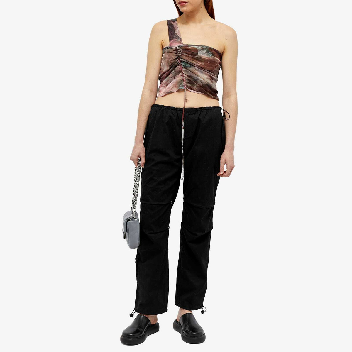 Balmain Women's Asymmetric Pastel Printed Tulle Crop Top in Multi ...