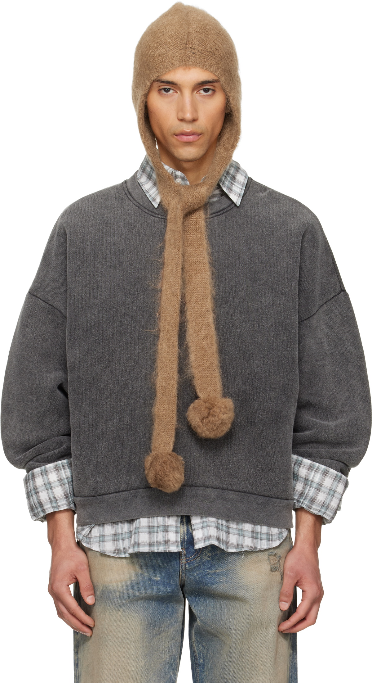 Acne Studios Tan Mohair Earflap Hood Acne Studios