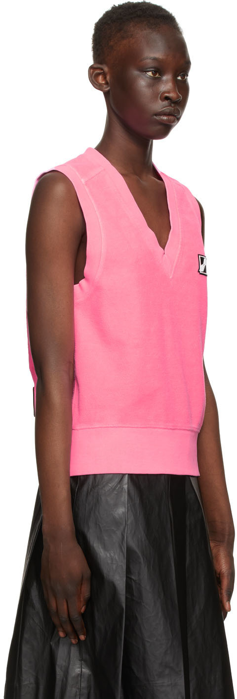 We11done Pink Logo Patch V-Neck Vest We11done