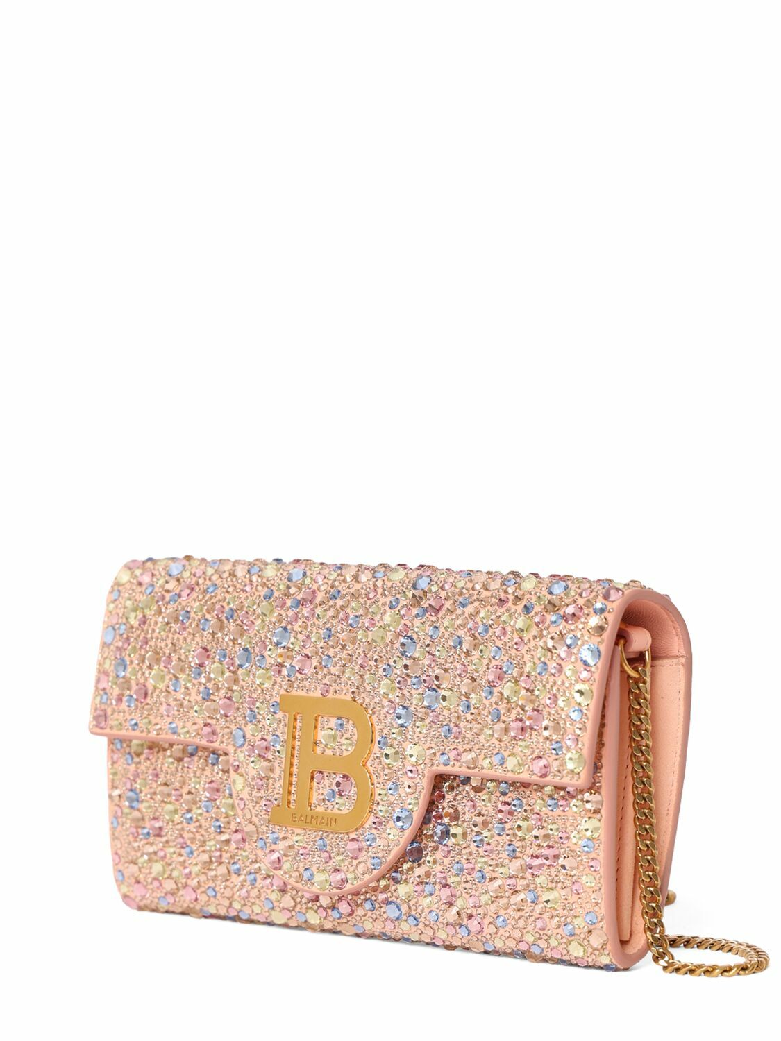 BALMAIN - B-buzz Suede Leather & Crystal Clutch Balmain