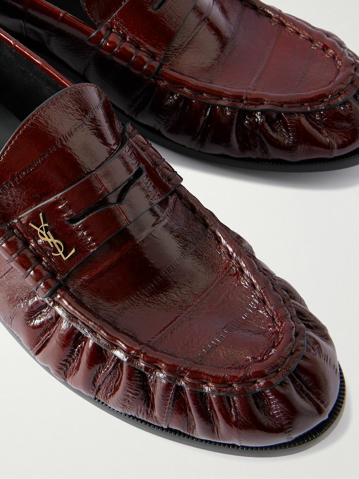 SAINT LAURENT - Le Loafer Monogram Logo-Appliquéd Eel Penny Loafers ...