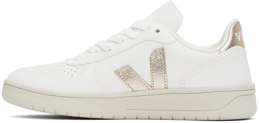 VEJA White & Rose Gold V-10 Leather Sneakers VEJA