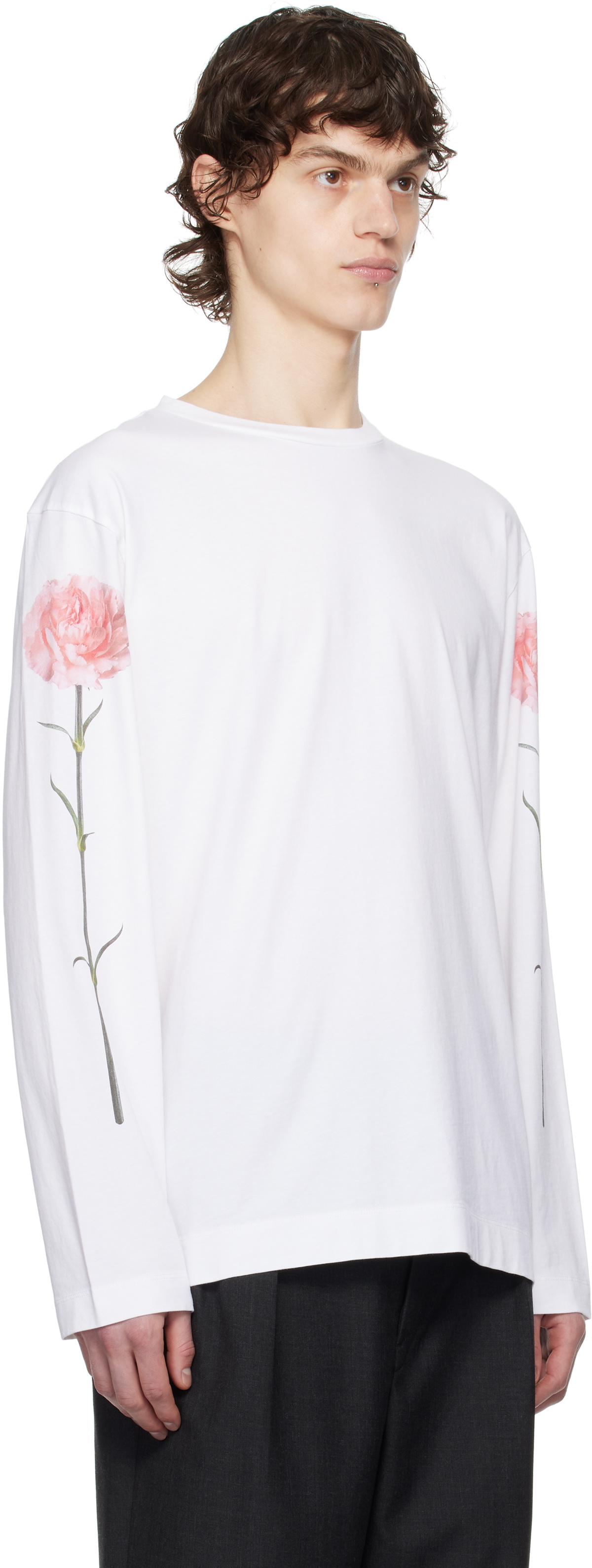 Simone Rocha White Carnation Print Long Sleeve T-shirt Simone Rocha