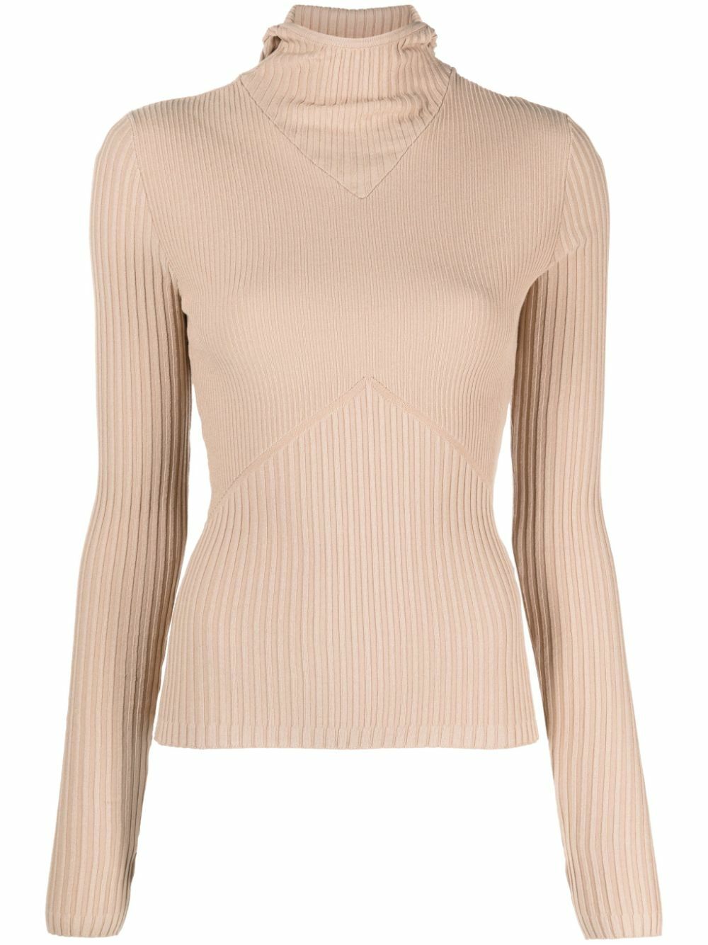 ANDREĀDAMO Neutral Hooded Ribbed Sweater ANDREADAMO