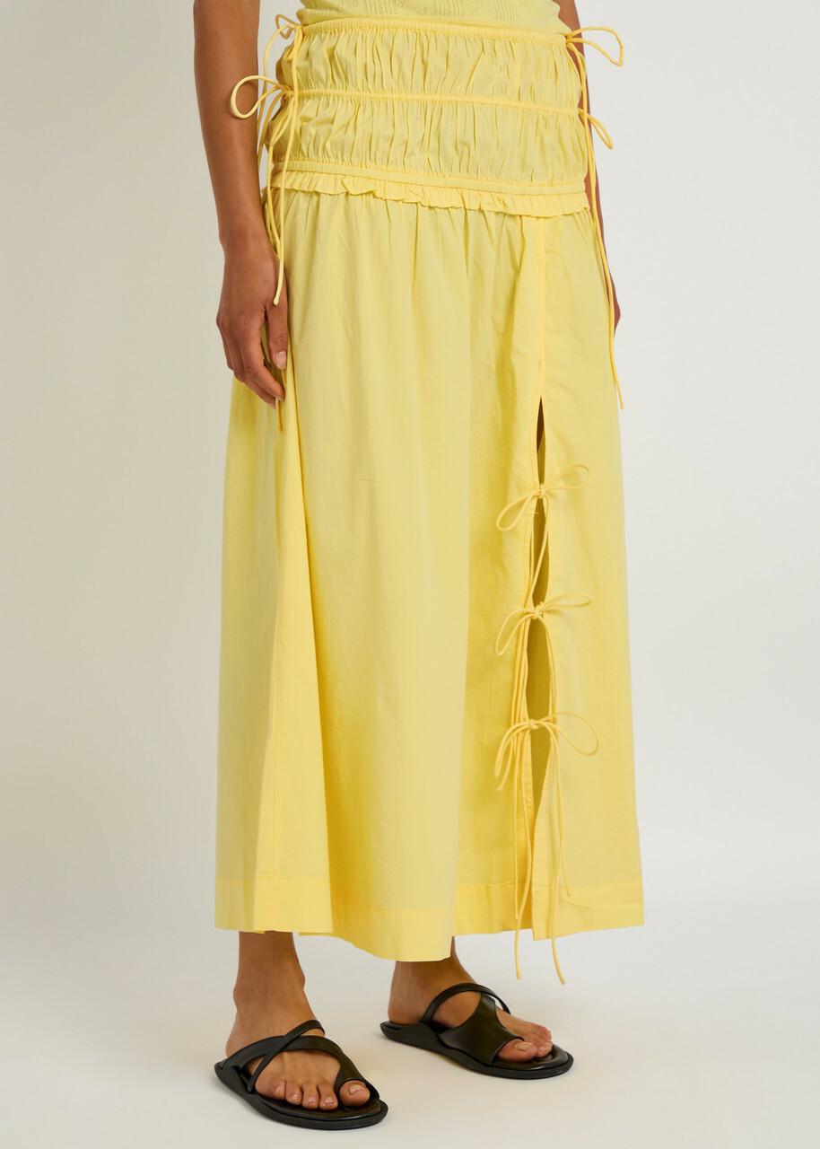 Damson Madder Charlotte Gathered Stretch-cotton Midi Skirt Yellow ...