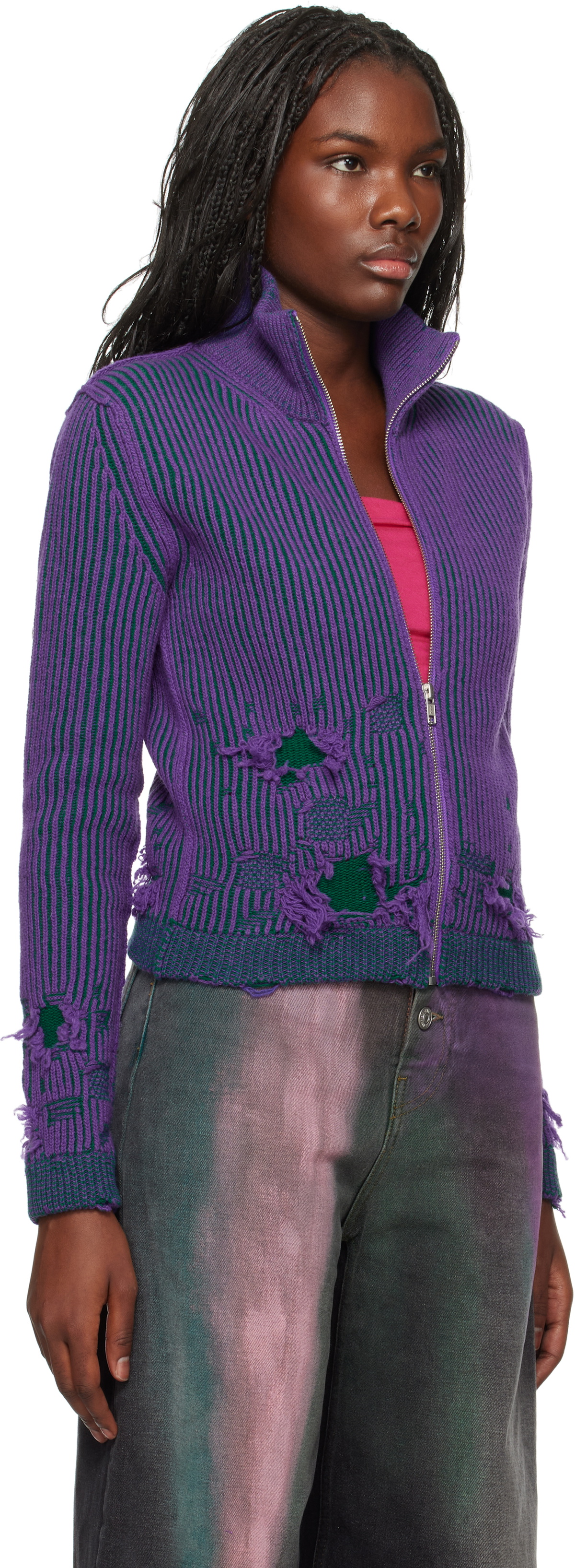 MM6 Maison Margiela Purple Zipped Turtleneck Jacket MM6 Maison Margiela