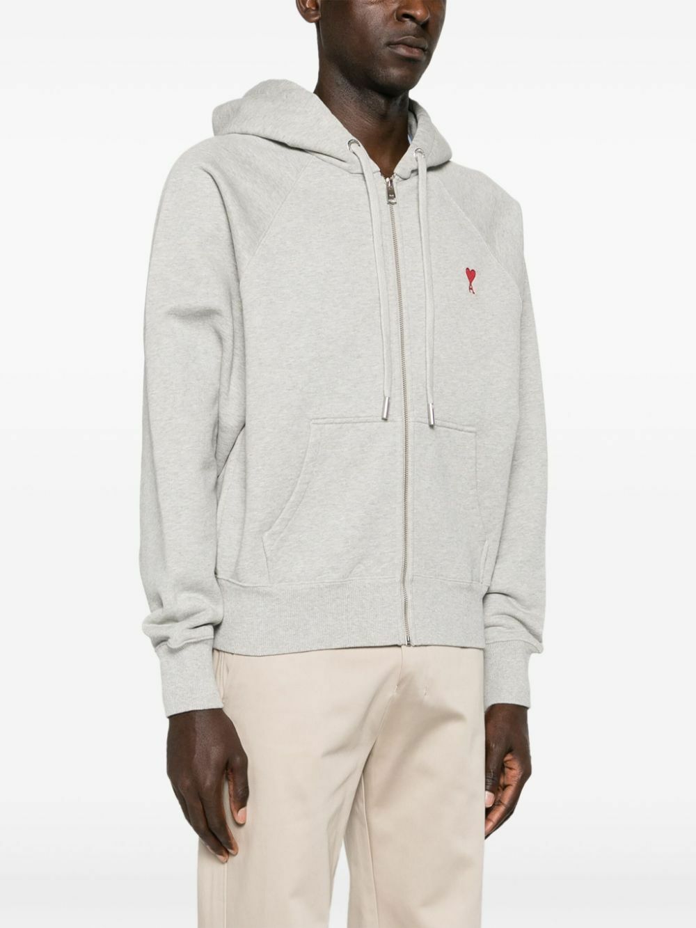 AMI Paris Grey Ami De Coeur Zipped Hoodie AMI