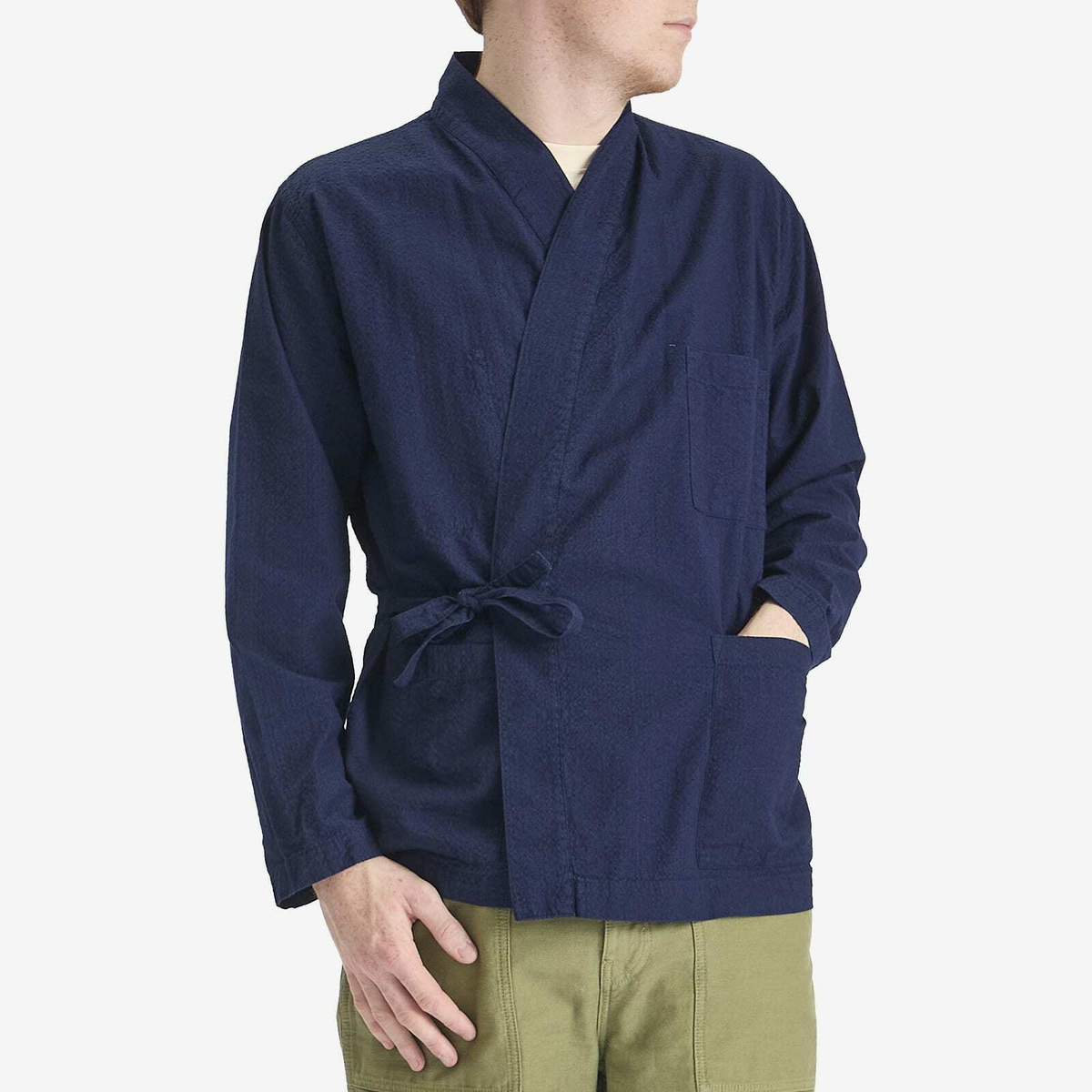 Universal Works Men's Seersucker Kyoto Work Jacket in Washed Indigo ...