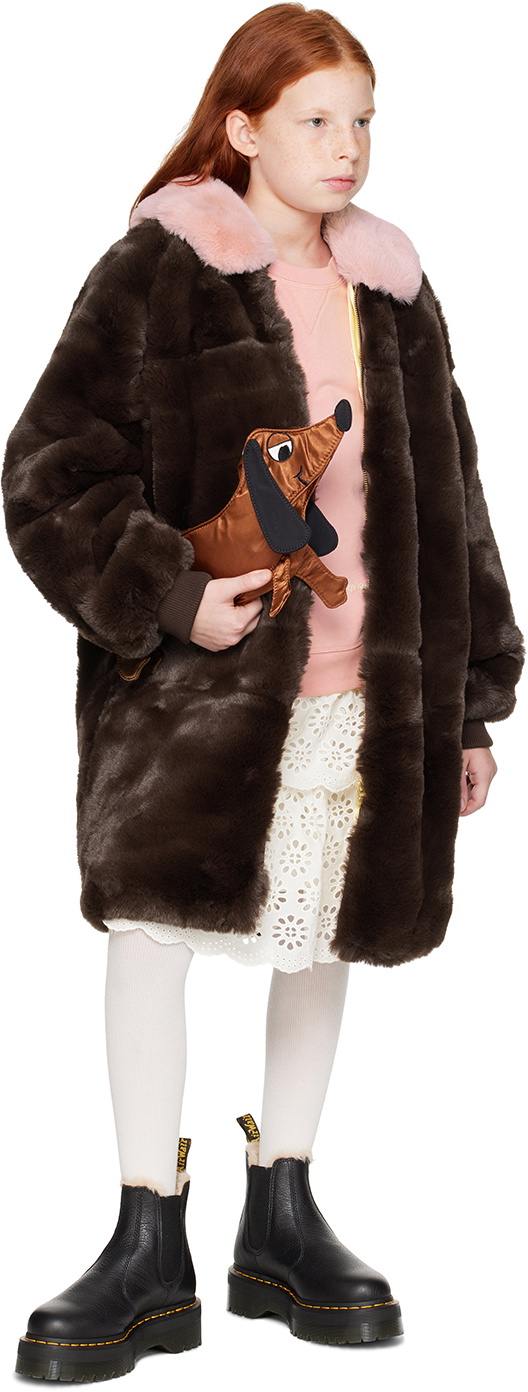 Mini Rodini Kids Brown Fluffy Faux-Fur Coat Mini Rodini