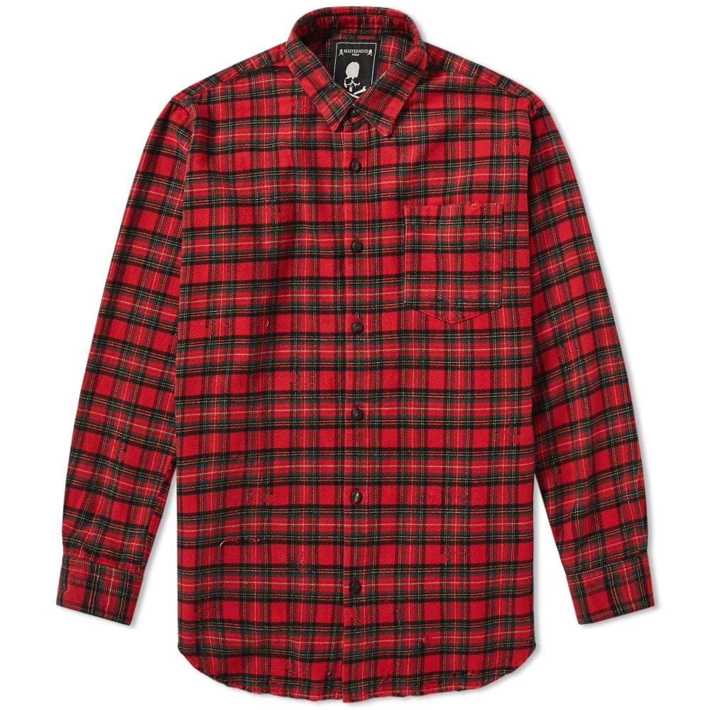 MASTERMIND WORLD Damaged Skull Check Flannel Shirt Red MASTERMIND WORLD
