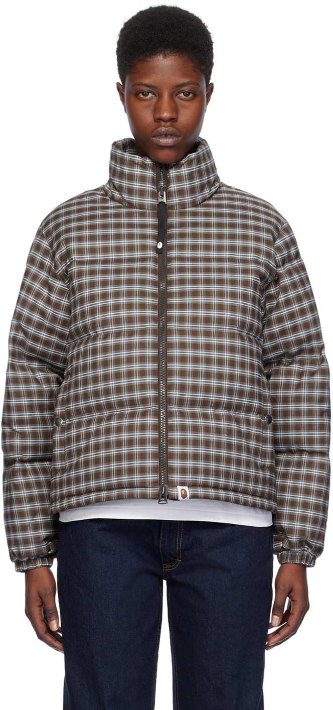 BAPE Brown Check Down Jacket A Bathing Ape