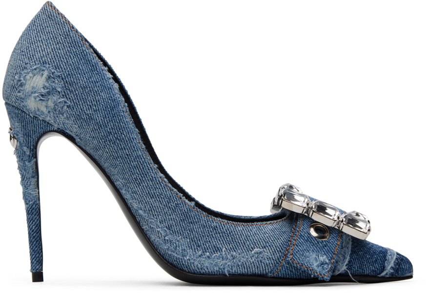 Dolce & Gabbana Blue Patchwork Denim Heels Dolce & Gabbana