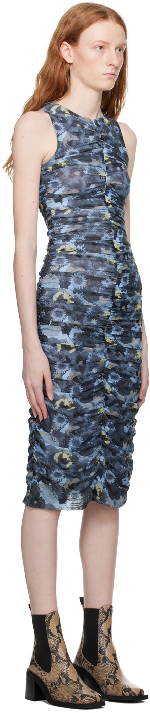 GANNI Blue Ruched Midi Dress GANNI