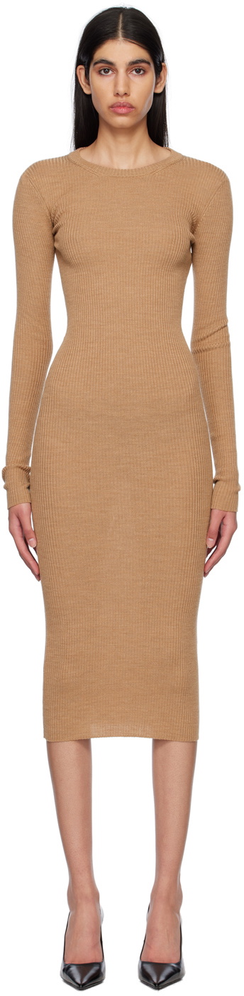 WARDROBE.NYC Tan Long Sleeve Midi Dress WARDROBE.NYC