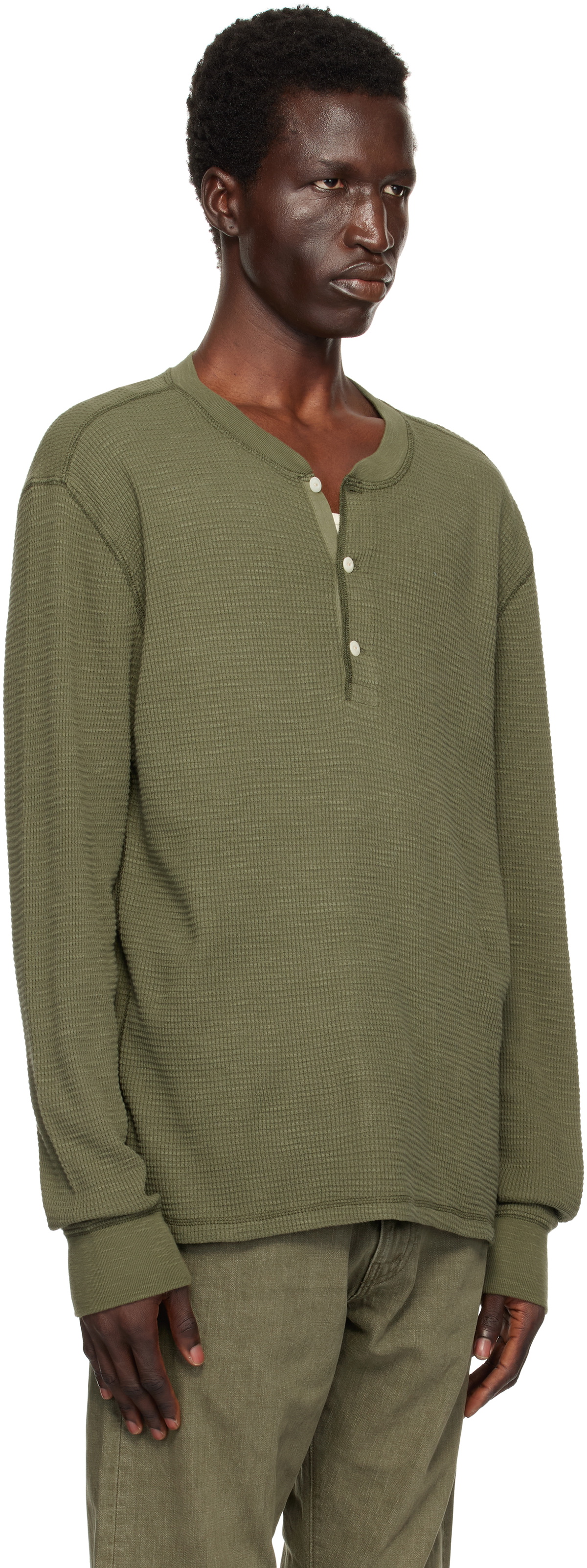 RRL Khaki Garment-Dyed Henley RRL