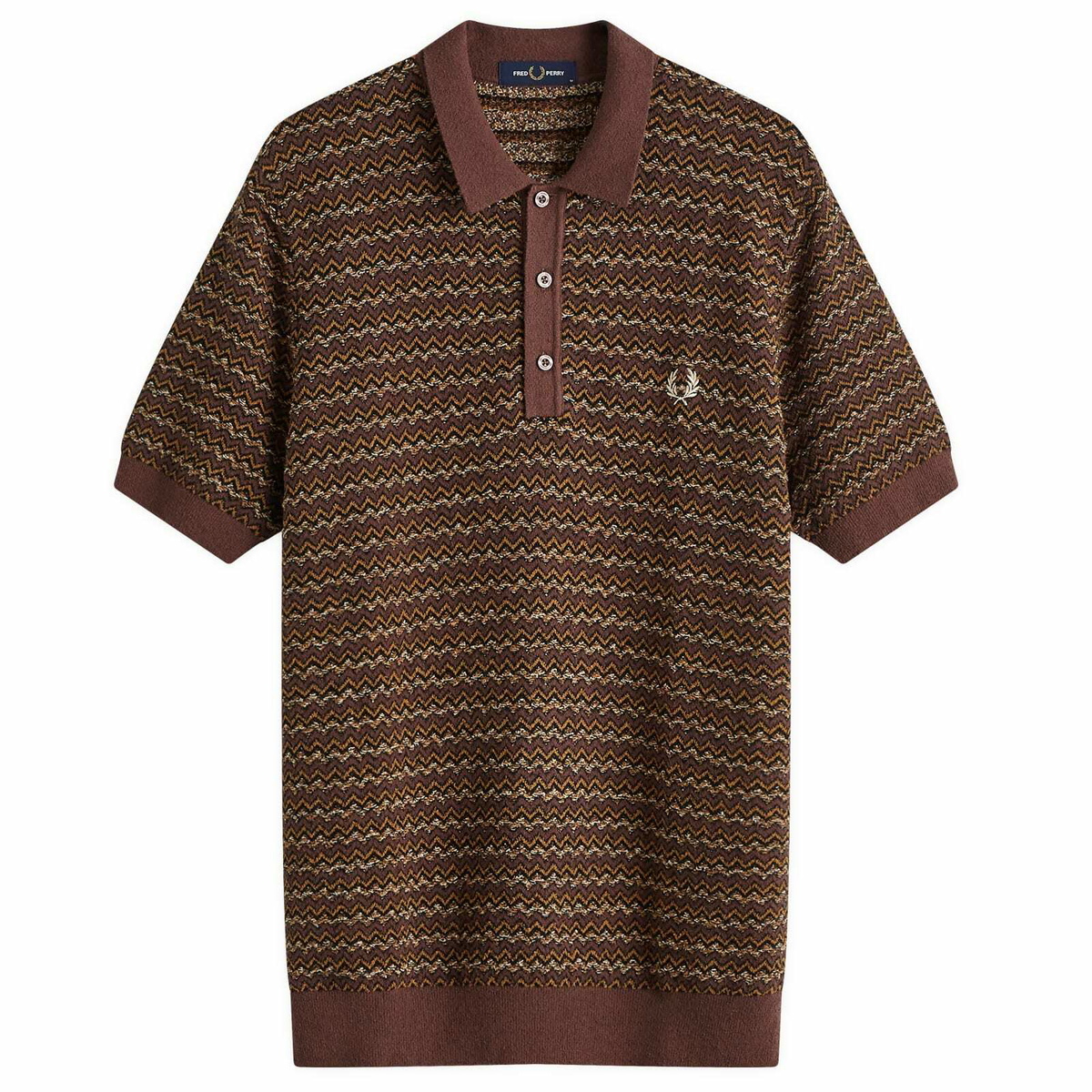 Fred Perry Men's Boucle Jacquard Knit Polo in Carrington Road Brick ...