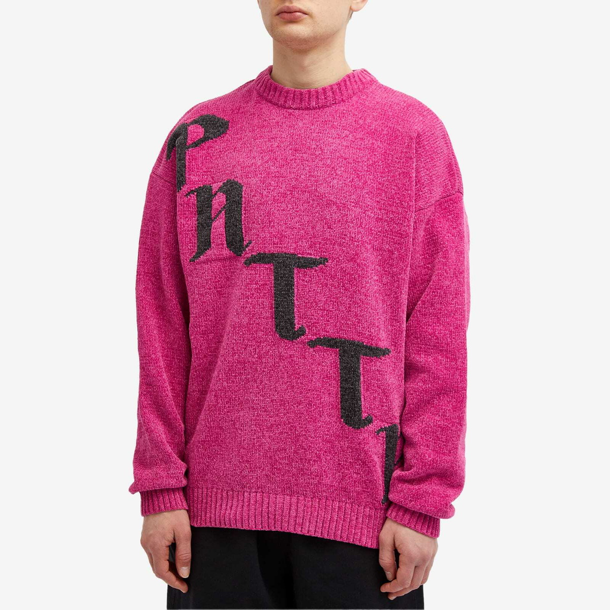 Patta Men's Chenille Crew Neck Jumper in Fuchsia Red Patta