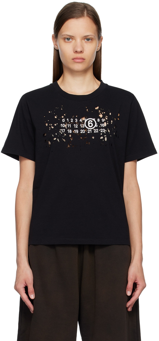 MM6 Maison Margiela Black Worn Numbers T-Shirt MM6 Maison Margiela