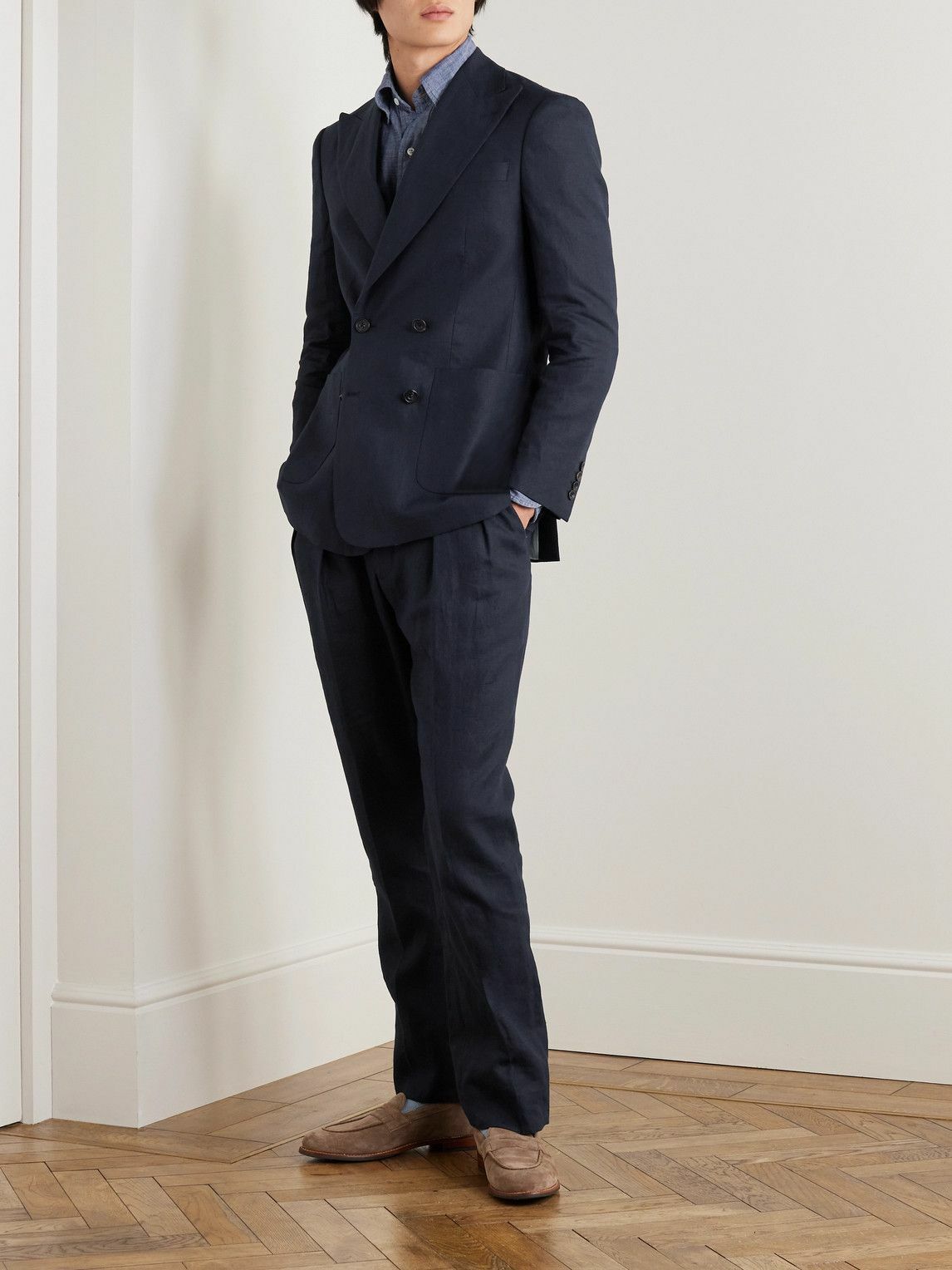 Richard James - Hyde Double-Breasted Linen Suit Jacket - Blue Richard James