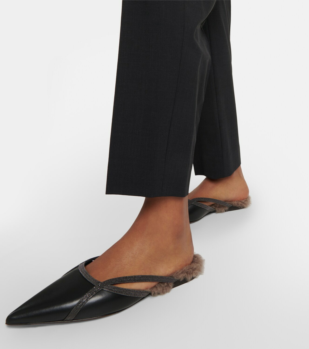 Brunello Cucinelli Shearling-trimmed leather slippers Brunello Cucinelli