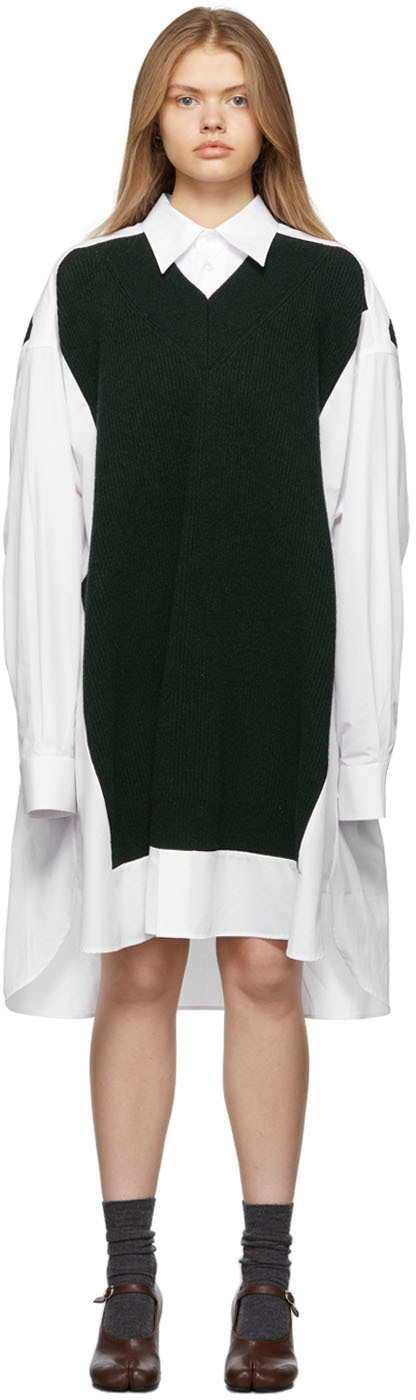 Maison Margiela White & Green Oversized Contrast Dress Maison Margiela