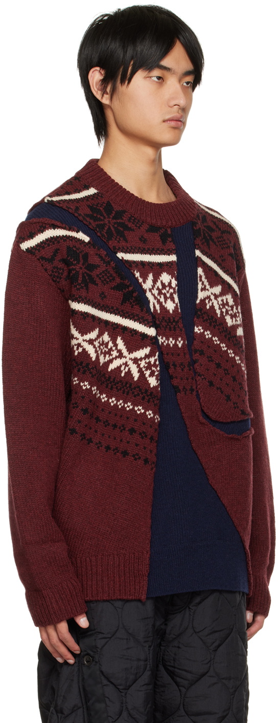 Yuki Hashimoto Burgundy Patchwork Sweater Yuki Hashimoto