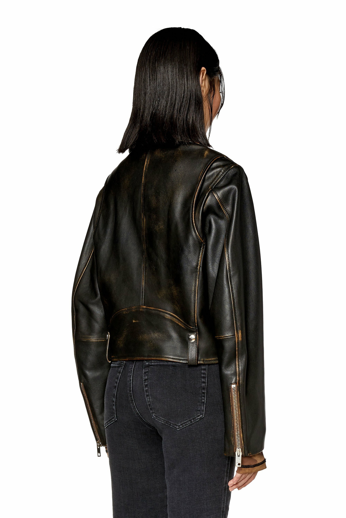 Diesel Biker jacket in tumbled leather - Leather jackets Womens in ...