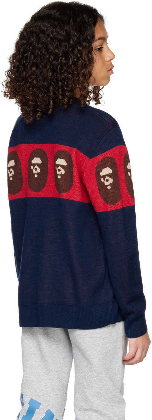 BAPE Kids Navy & Red Ape Head Sweater A Bathing Ape