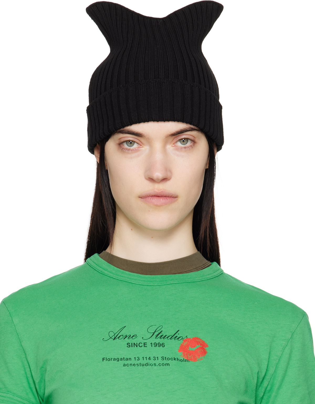 Acne Studios Black Ribbed Square Beanie Acne Studios