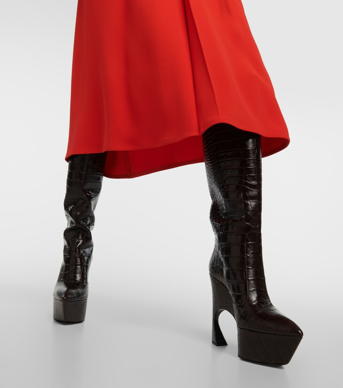 Victoria Beckham Croc-effect leather platform knee-high boots Victoria ...