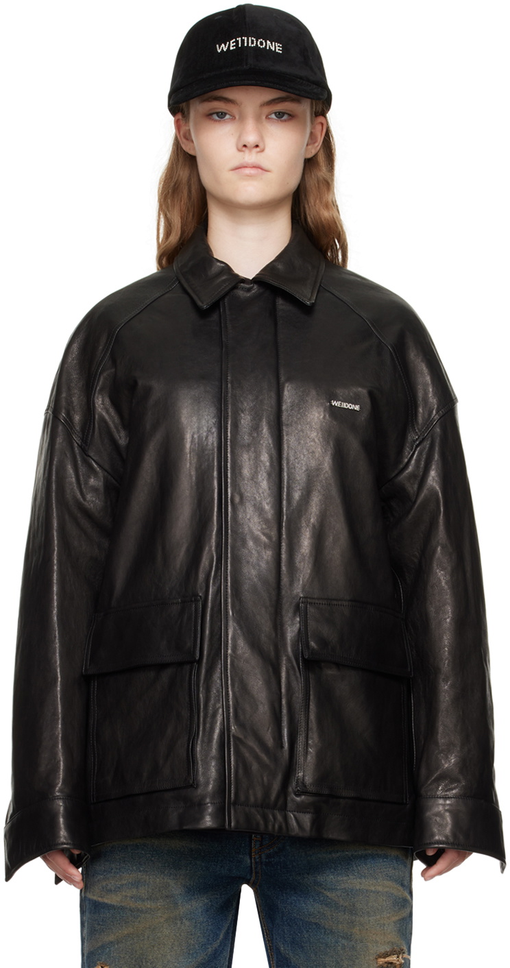 We11done Black Padded Leather Jacket We11done
