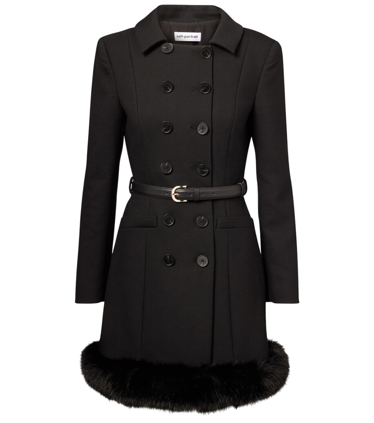 Self-Portrait Belted faux fur-trimmed minidress Self-Portrait