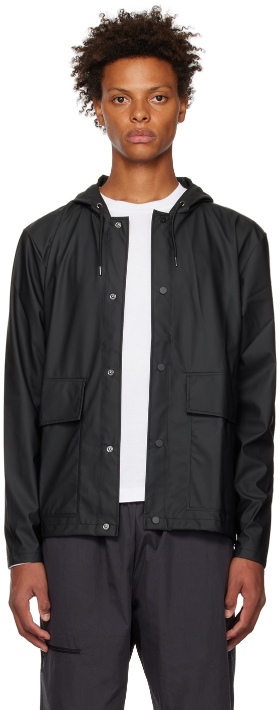 RAINS Black Short Hooded Jacket Rains