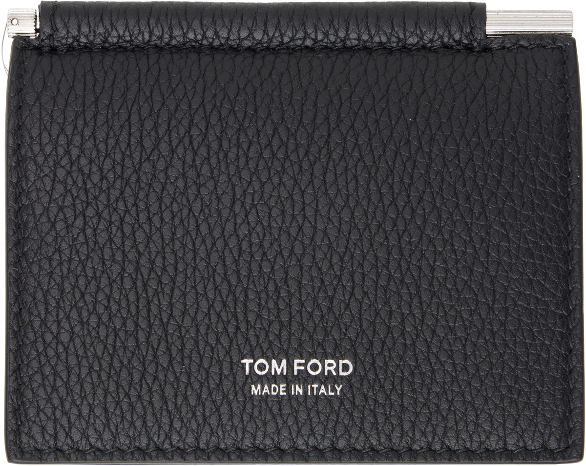 TOM FORD Black Small Grain Leather Money Clip Card Holder TOM FORD
