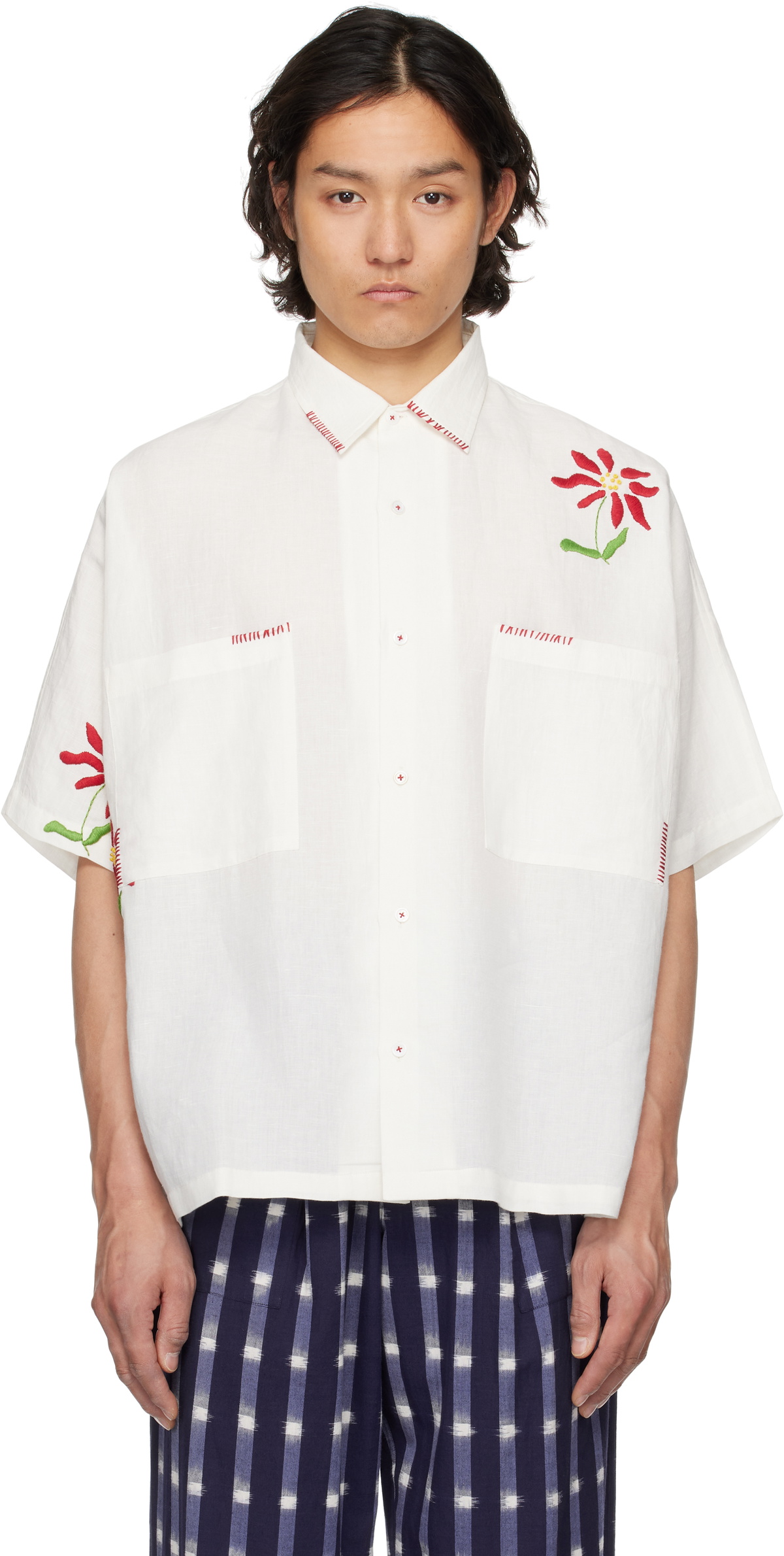 HARAGO Off-White Embroidered Big Lose Shirt