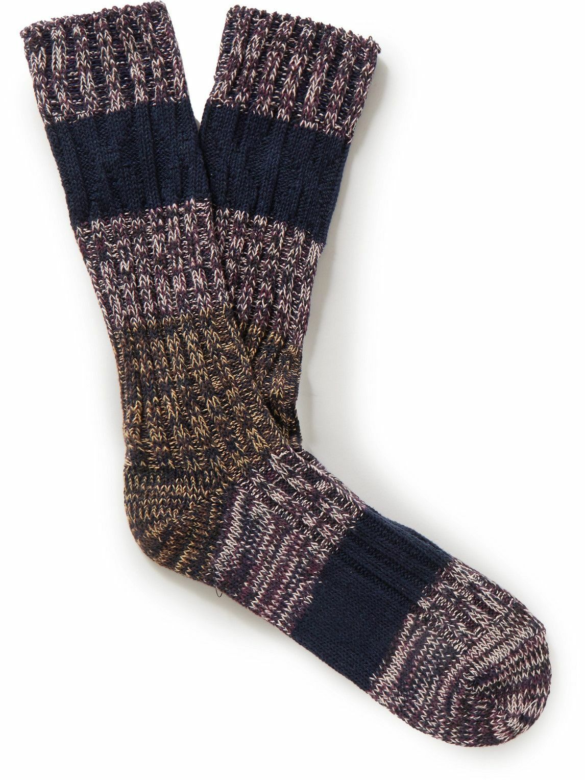 Mr P. - Two-Tone Ribbed Cotton-Blend Socks Mr P.