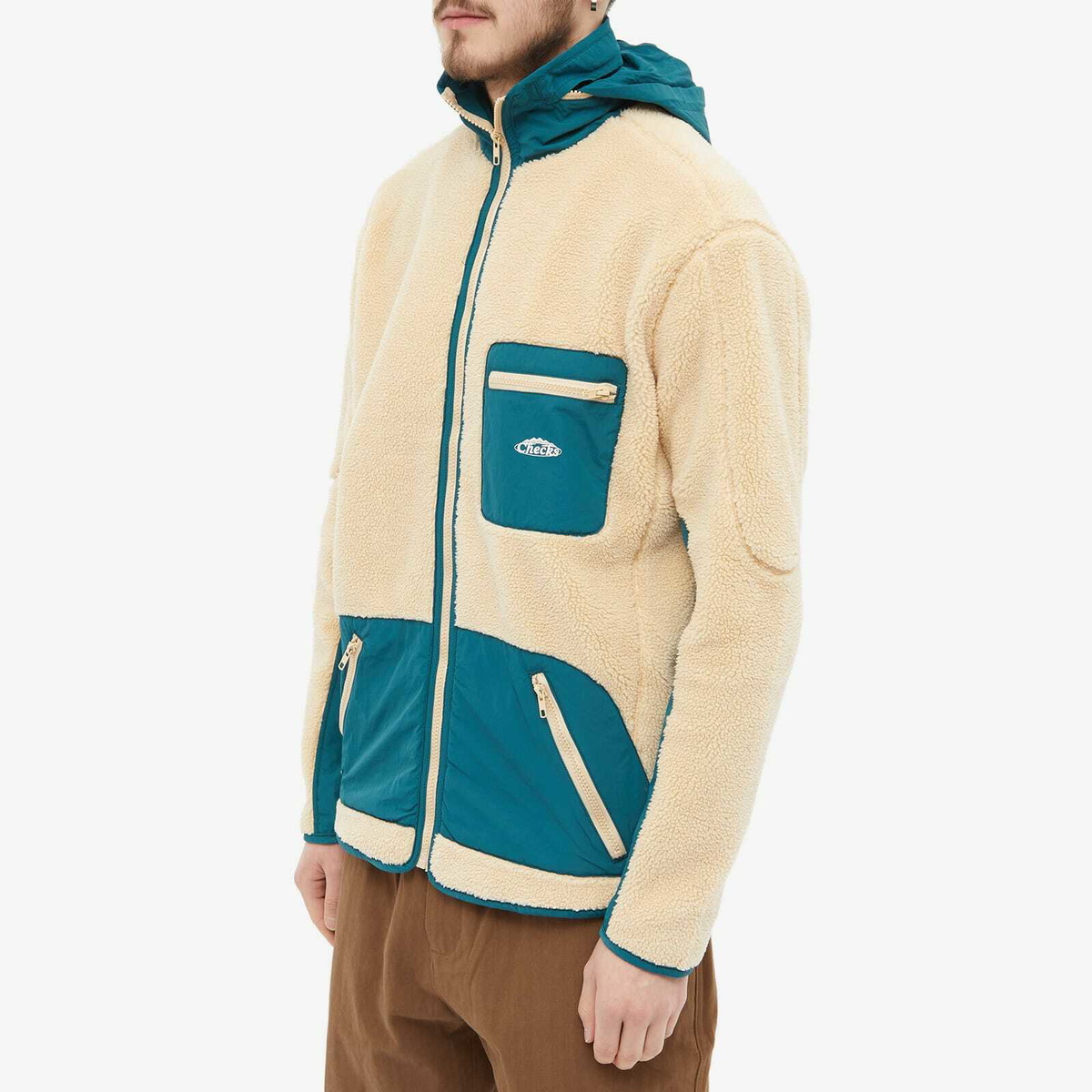 Checks Downtown Men's Boa Fleece Jacket in Beige/Dark Teal Checks Downtown