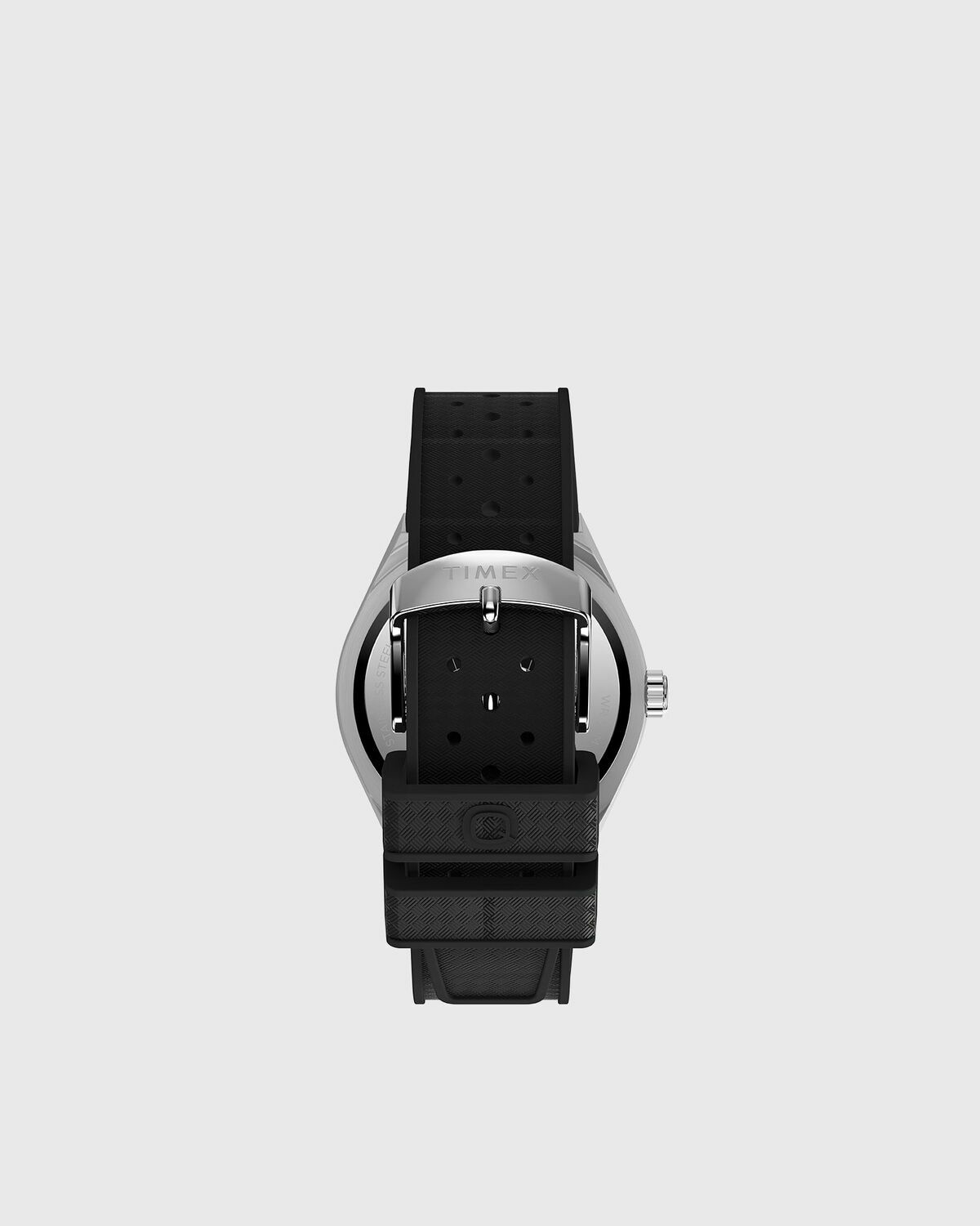 Timex Q - Timex GMT Silver Tone wth Black Rubber Strap 39mm case black ...