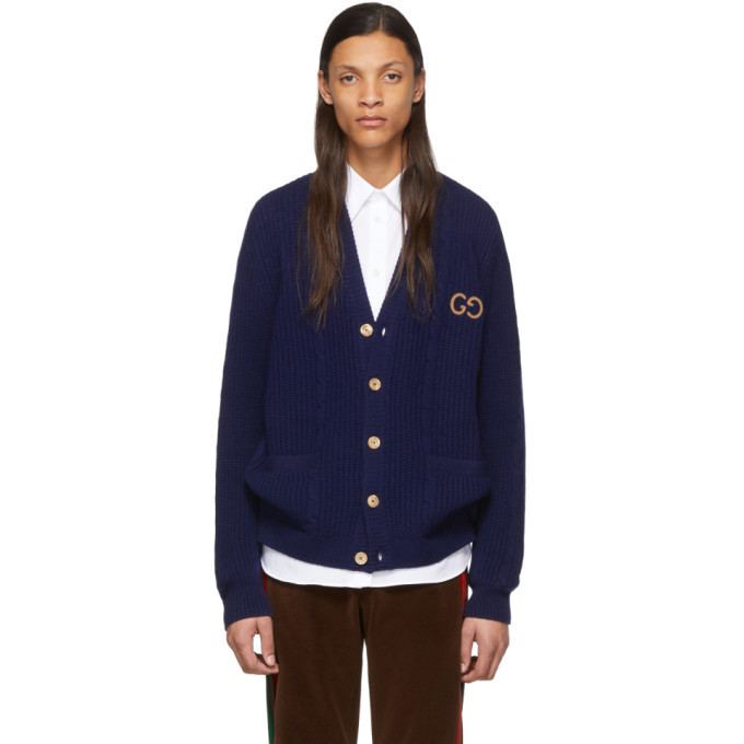 Gucci Blue Cable Knit Wool Cardigan Gucci