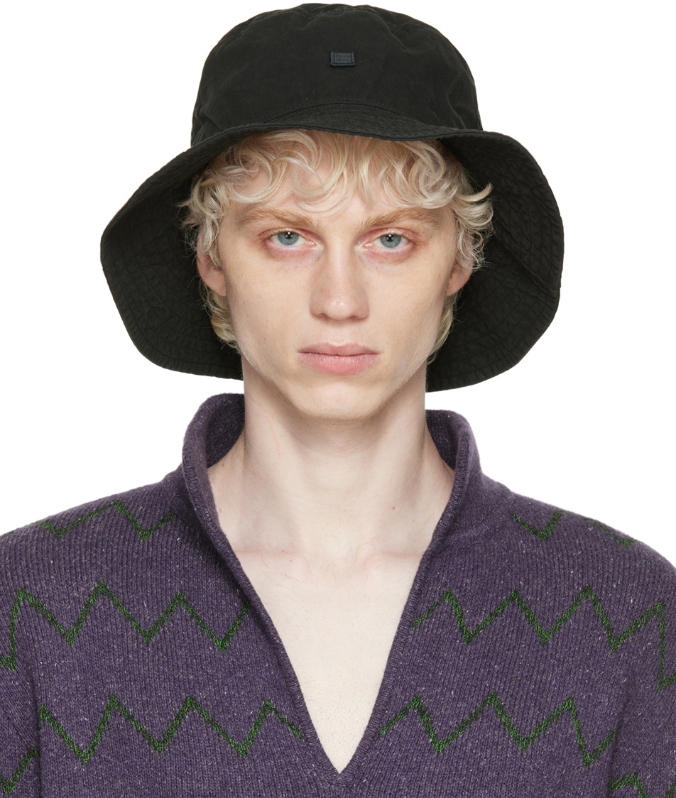 Acne Studios Black Embroidered Bucket Hat Acne Studios