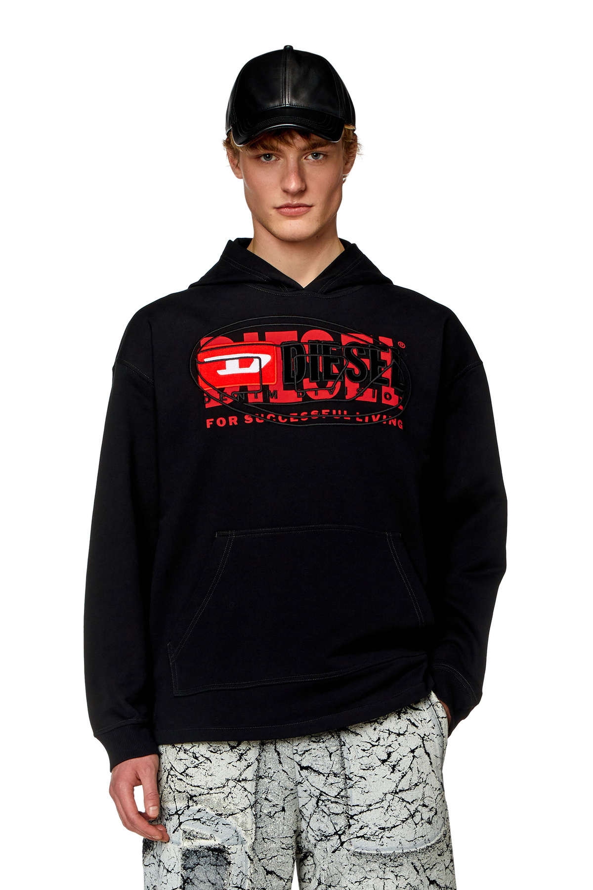 Diesel Hoodie with layered logos - Sweaters Mens in Black Diesel