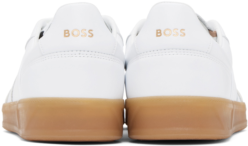 BOSS White Leather & Suede Embossed Logos Sneakers BOSS