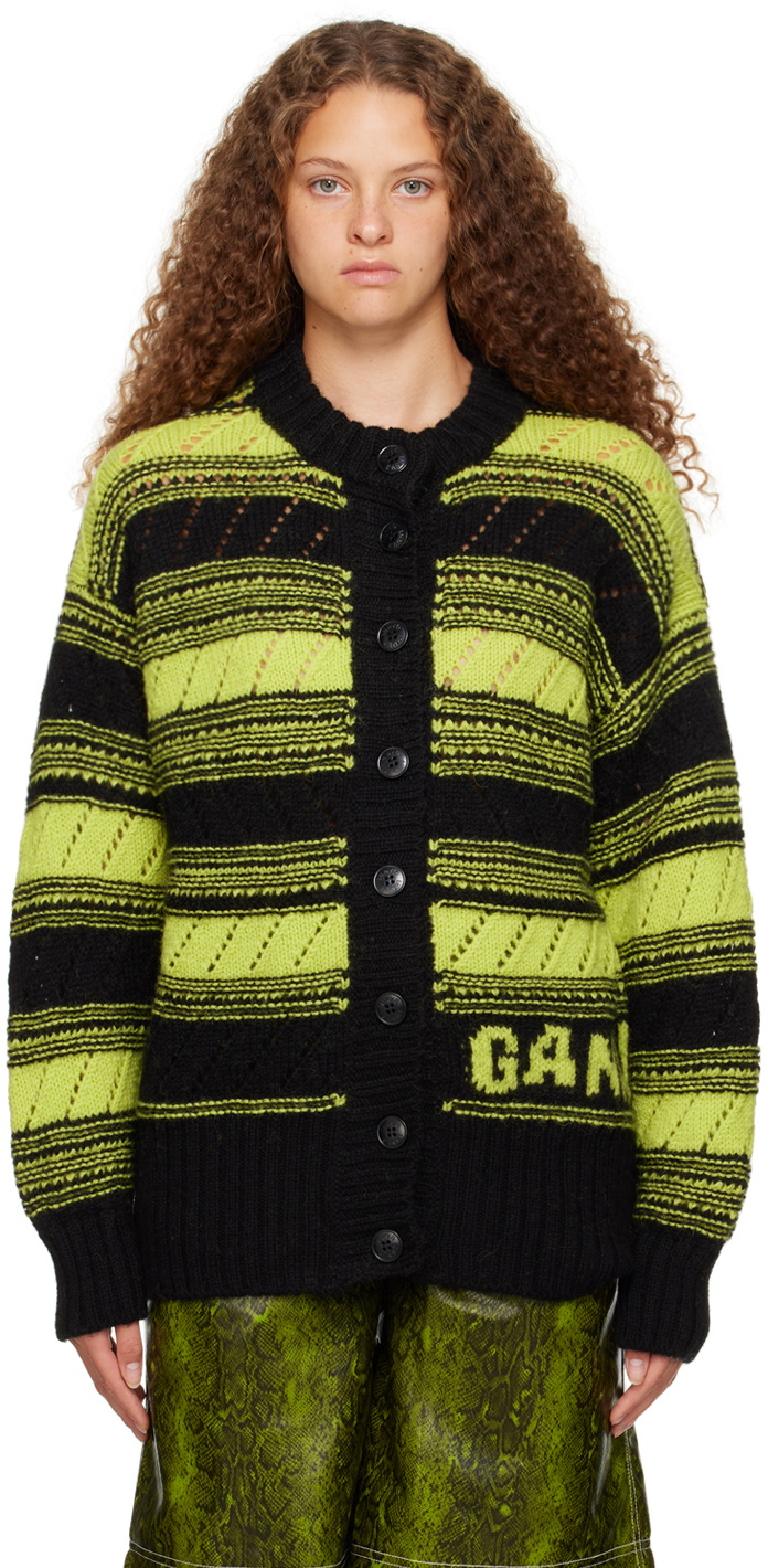 GANNI Green & Black Striped Cardigan GANNI