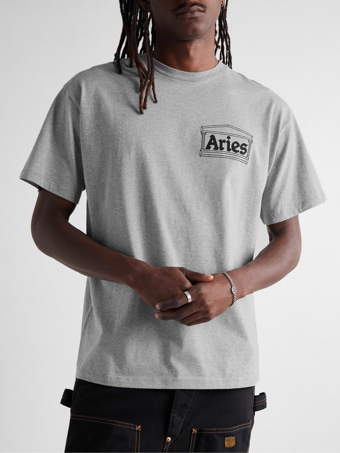 Aries - Logo-Print Cotton-Jersey T-Shirt - Gray ARIES