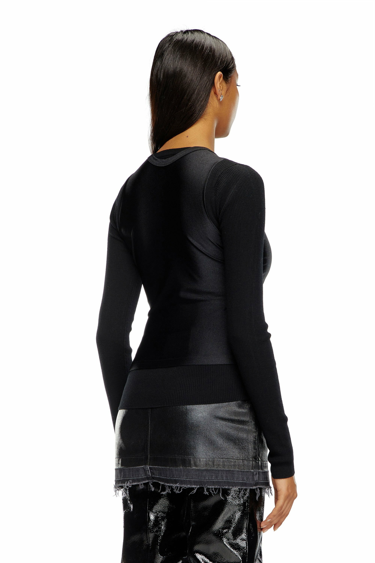 Diesel Wool-knit top with tank overlay - Tops Womens in Black Diesel