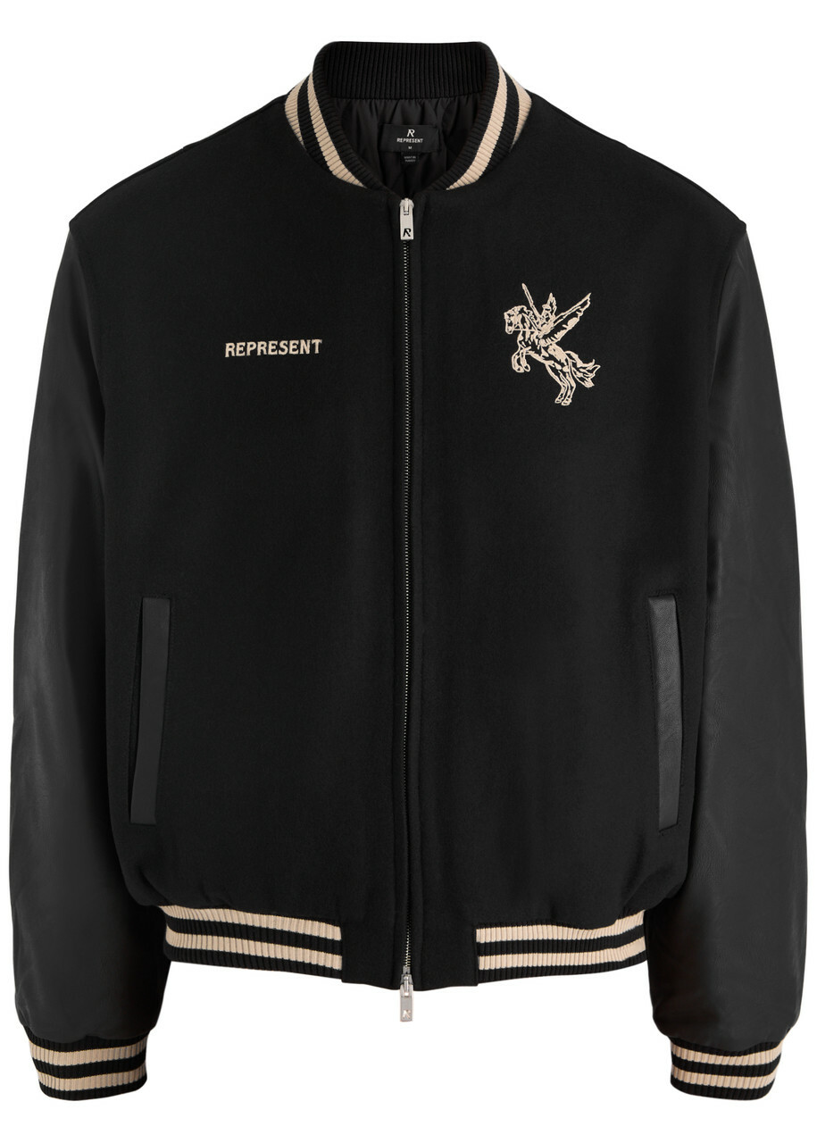 Represent Bellerophon Panelled Wool-blend Varsity Jacket Black Represent